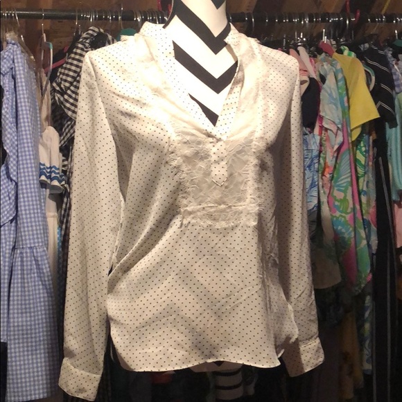LC Lauren Conrad | Tops | Laura Conrad Black Dot And Cream With Lacey ...